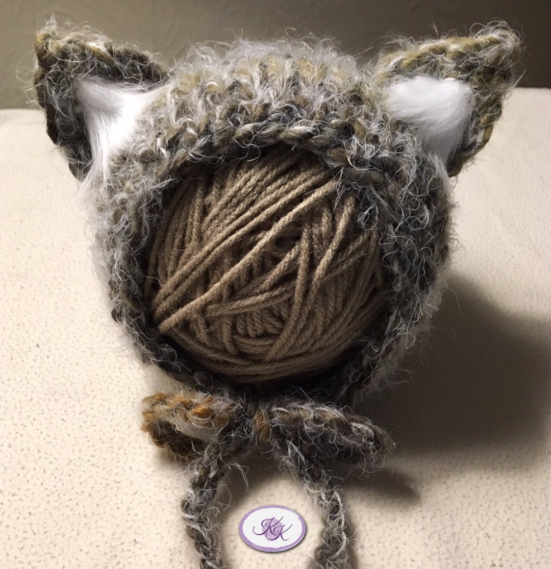 Knitting Pattern Newborn Kitten Hat for Photo Shoot, Kitty Bonnet Knit ...