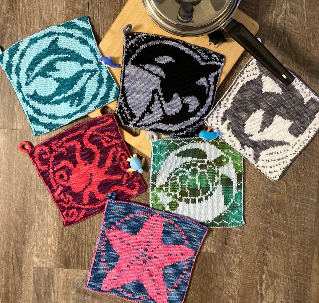 Potholder KNITTING PATTERN Set of 6, Potholder Knitting Patterns ...