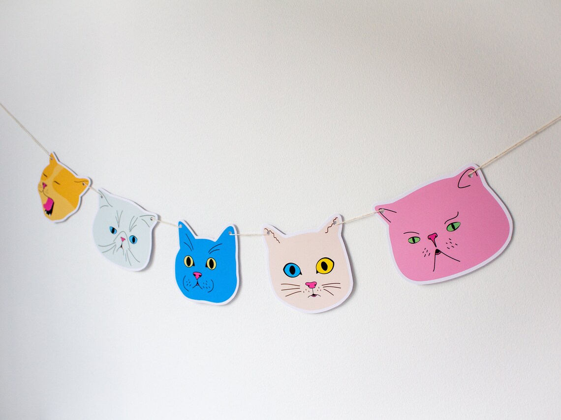 Printable Cat Banner Pastel Kittens Wall Art Cat Birthday - Etsy