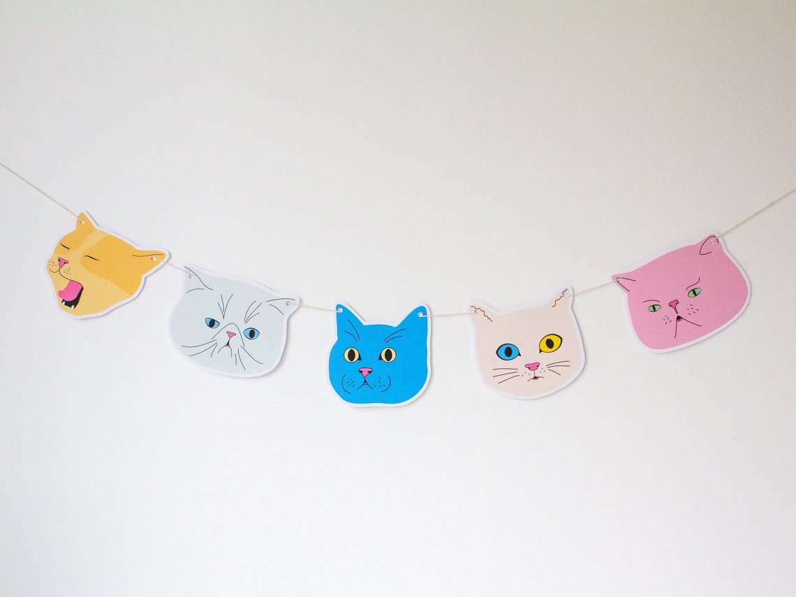 Printable Cat Banner Pastel Kittens Wall Art Cat Birthday - Etsy