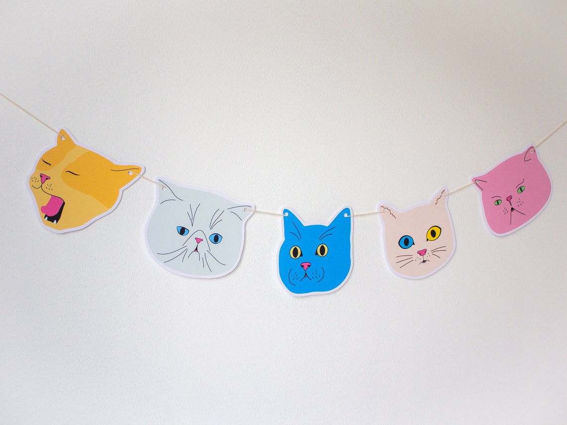 Printable Cat Banner Pastel Kittens Wall Art Cat Birthday - Etsy
