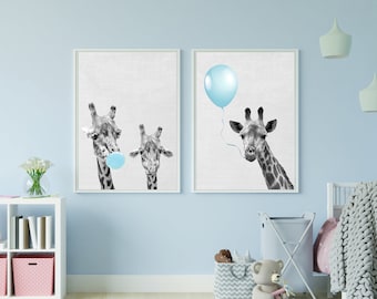 Giraffe Print Nursery Wall Art Set of 2 Kids Girl Prints | Etsy