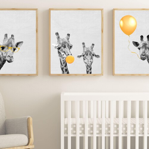 Set of 3 Giraffe Print Nursery Wall Art Blush Pink Posters - Etsy