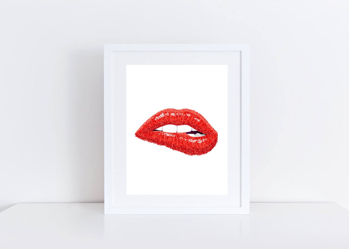Red Lips Print Fashion Wall Art Sparkle Lips Poster Red | Etsy