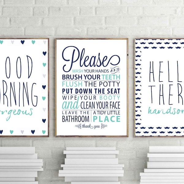 Blue Bathroom Art - Etsy