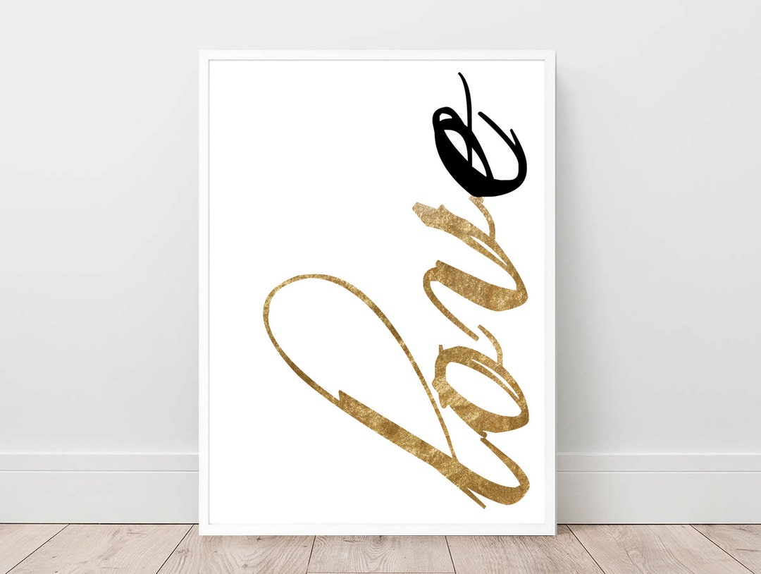Love Print, Love Sign Wall Art, Gold Love Printable Art, Love ...