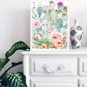 Watercolor Cactus Print, Cacti Wall Art, Flowers Printable Art ...