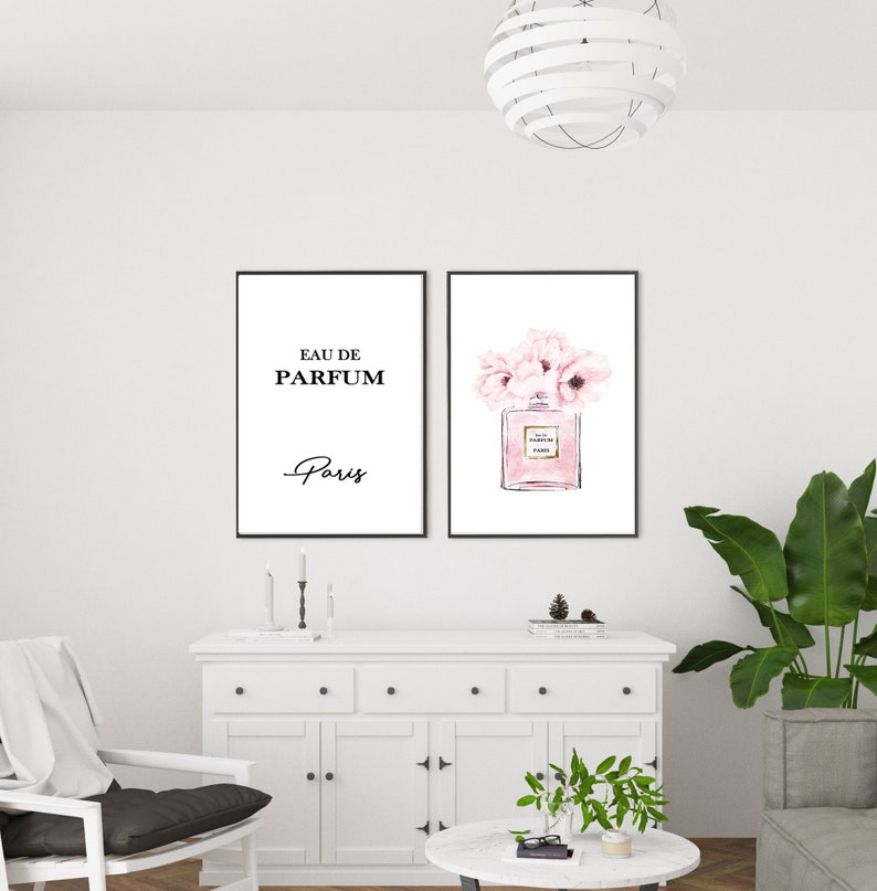 Perfume Poster Set of 2 Wall Art Fashion Prints Peonies | Etsy