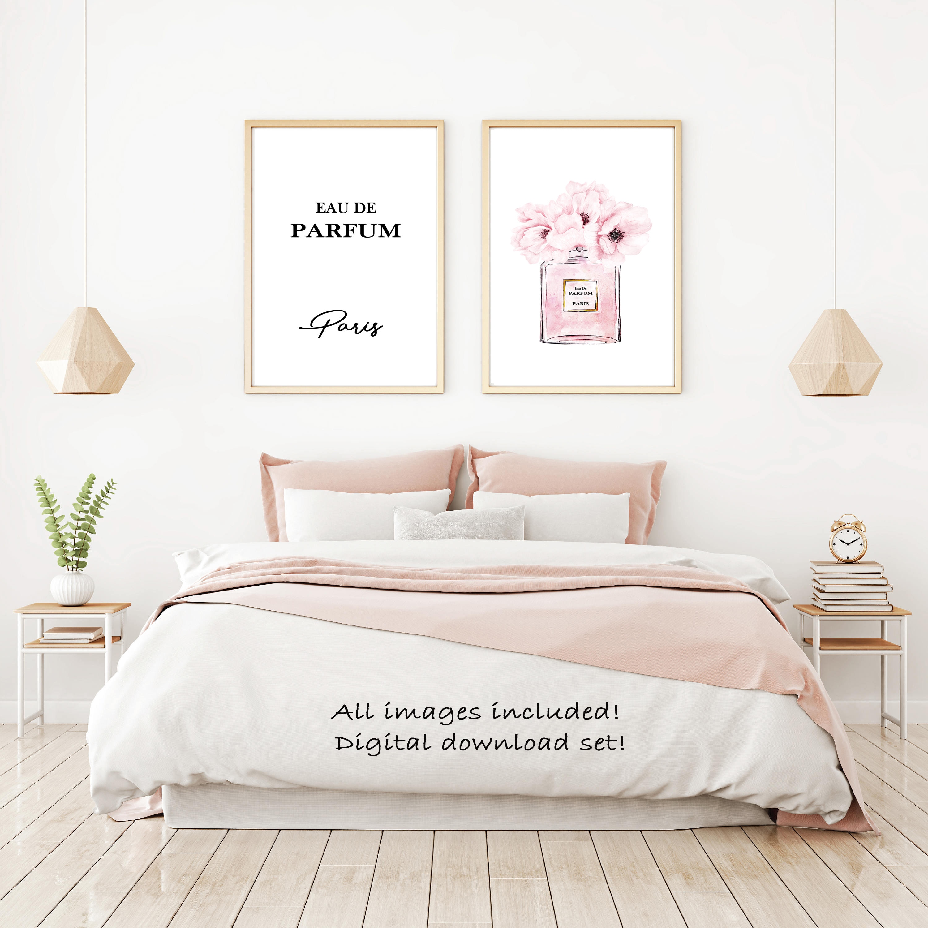 Perfume Poster Set of 2 Wall Art Fashion Prints Peonies | Etsy