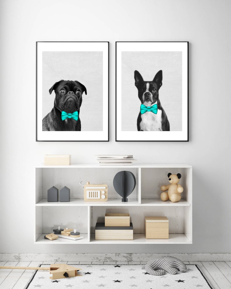 Dogs Prints Puppy Posters Set of 2 Teal Prints Nursery - Etsy