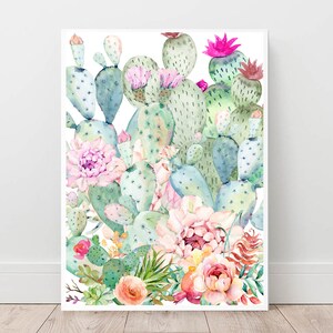 Watercolor Cactus Print, Cacti Wall Art, Flowers Printable Art ...