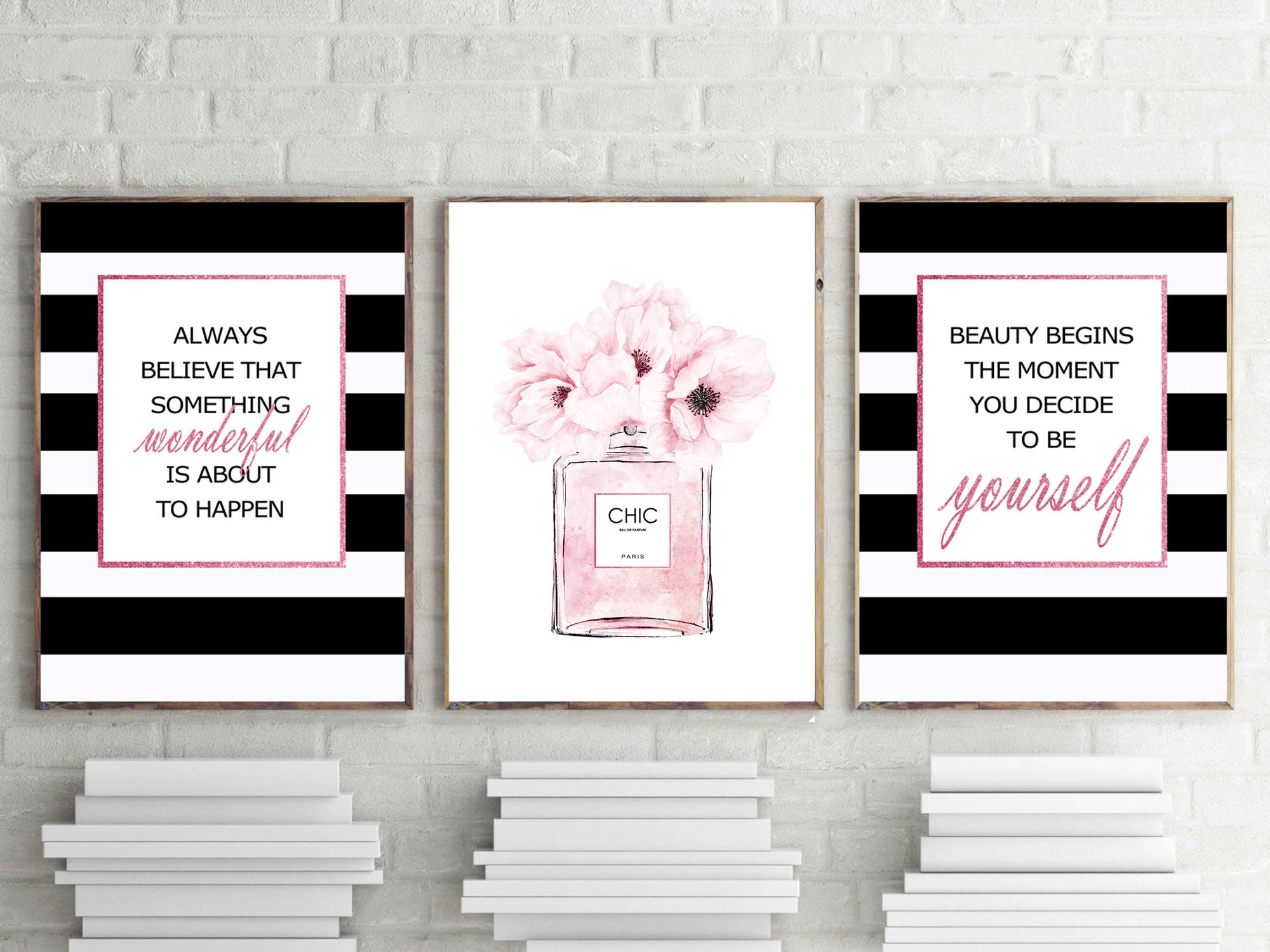Fashion Prints Set of 3 Wall Art Chic Perfume Poster Pink | Etsy