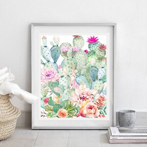 Watercolor Cactus Print, Cacti Wall Art, Flowers Printable Art ...