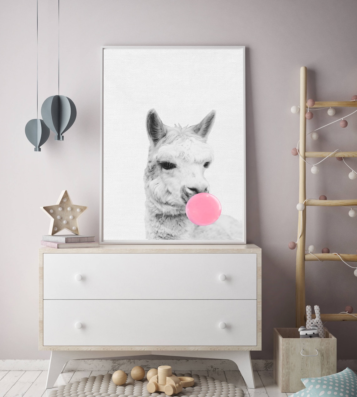 Llama Art Print Nursery Wall Art Alpaca Poster Bubble Gum - Etsy