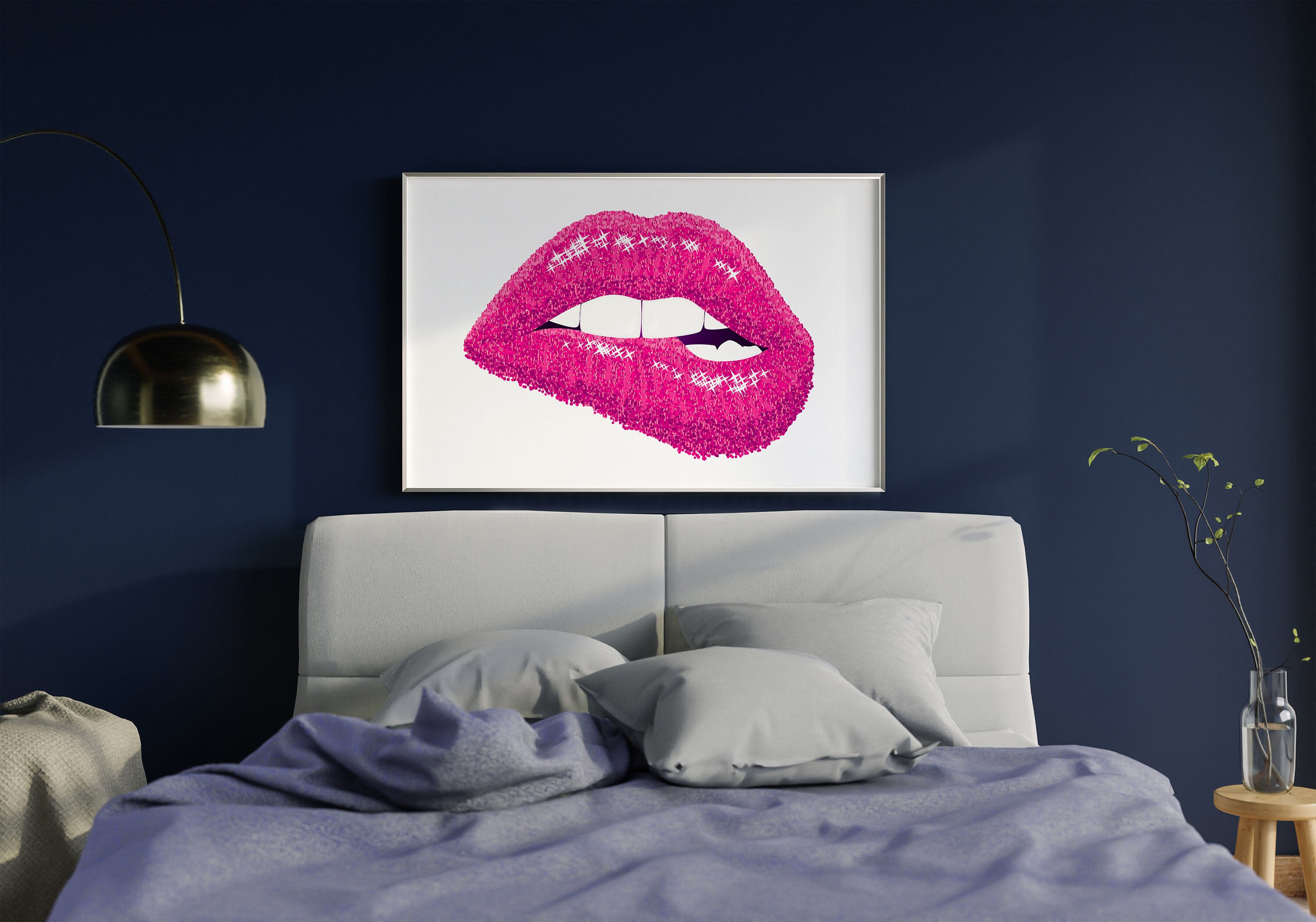 Pink Lips Print Fashion Wall Art Sparkle Lips Poster - Etsy