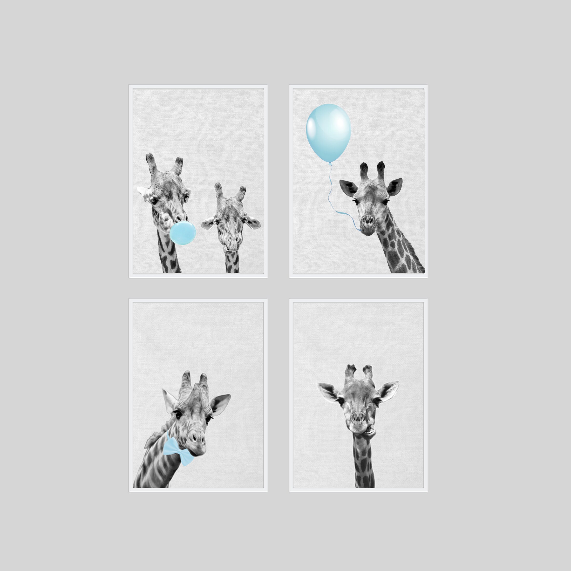 Set of 4 Giraffe Prints Light Blue Posters Baby Animal - Etsy UK