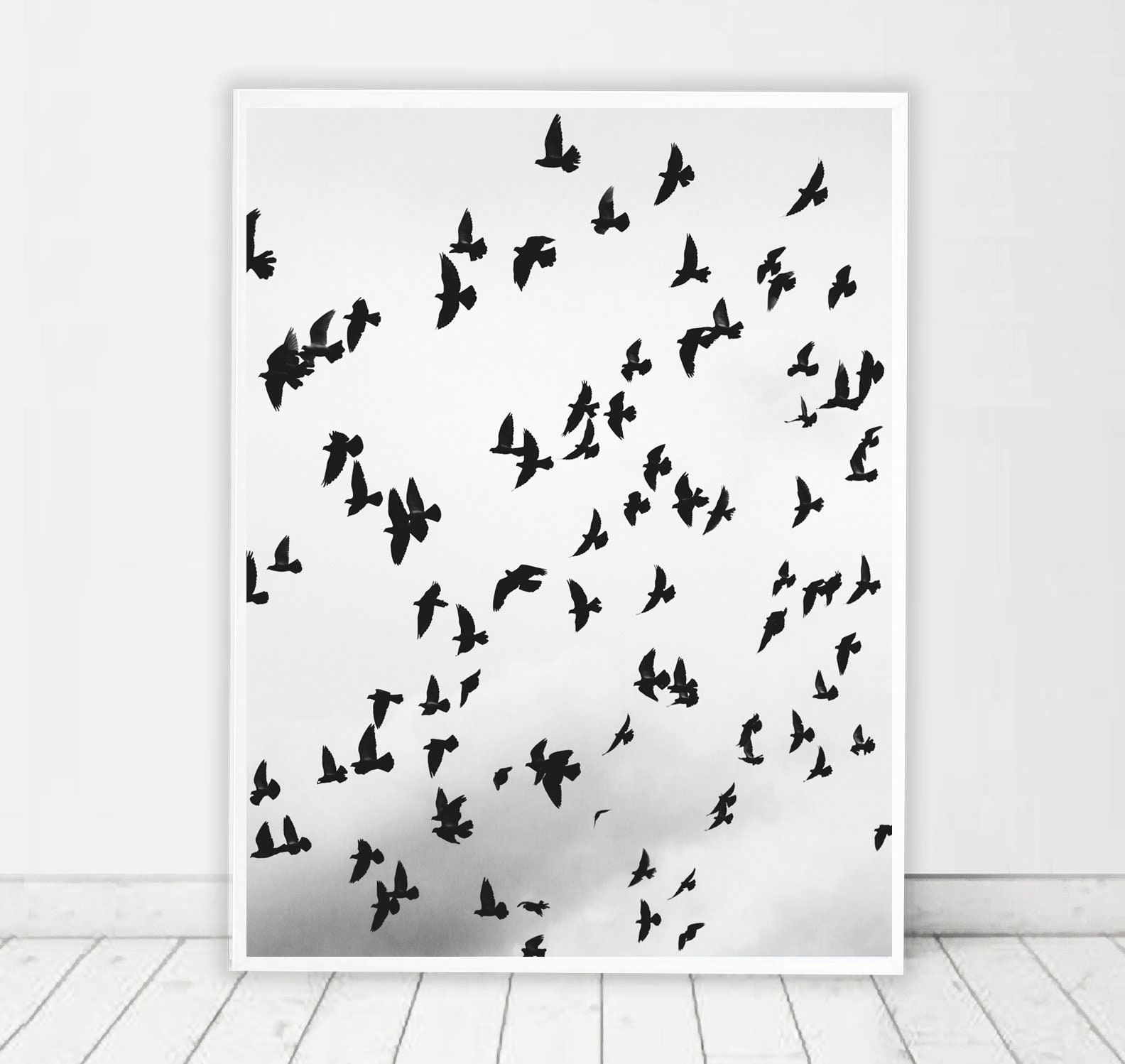 Birds Print birds abstract black and white Flying Birds | Etsy