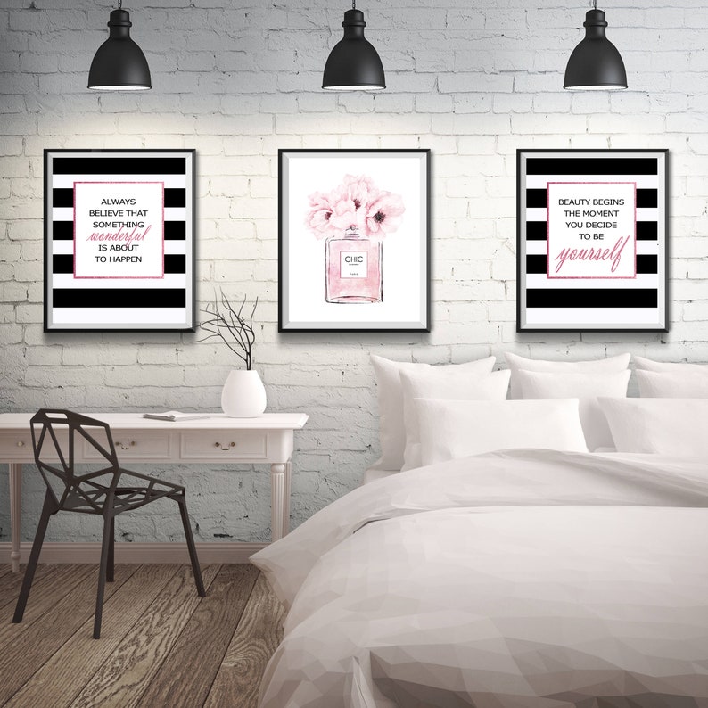 Fashion Prints Set of 3 Wall Art Chic Perfume Poster Pink | Etsy