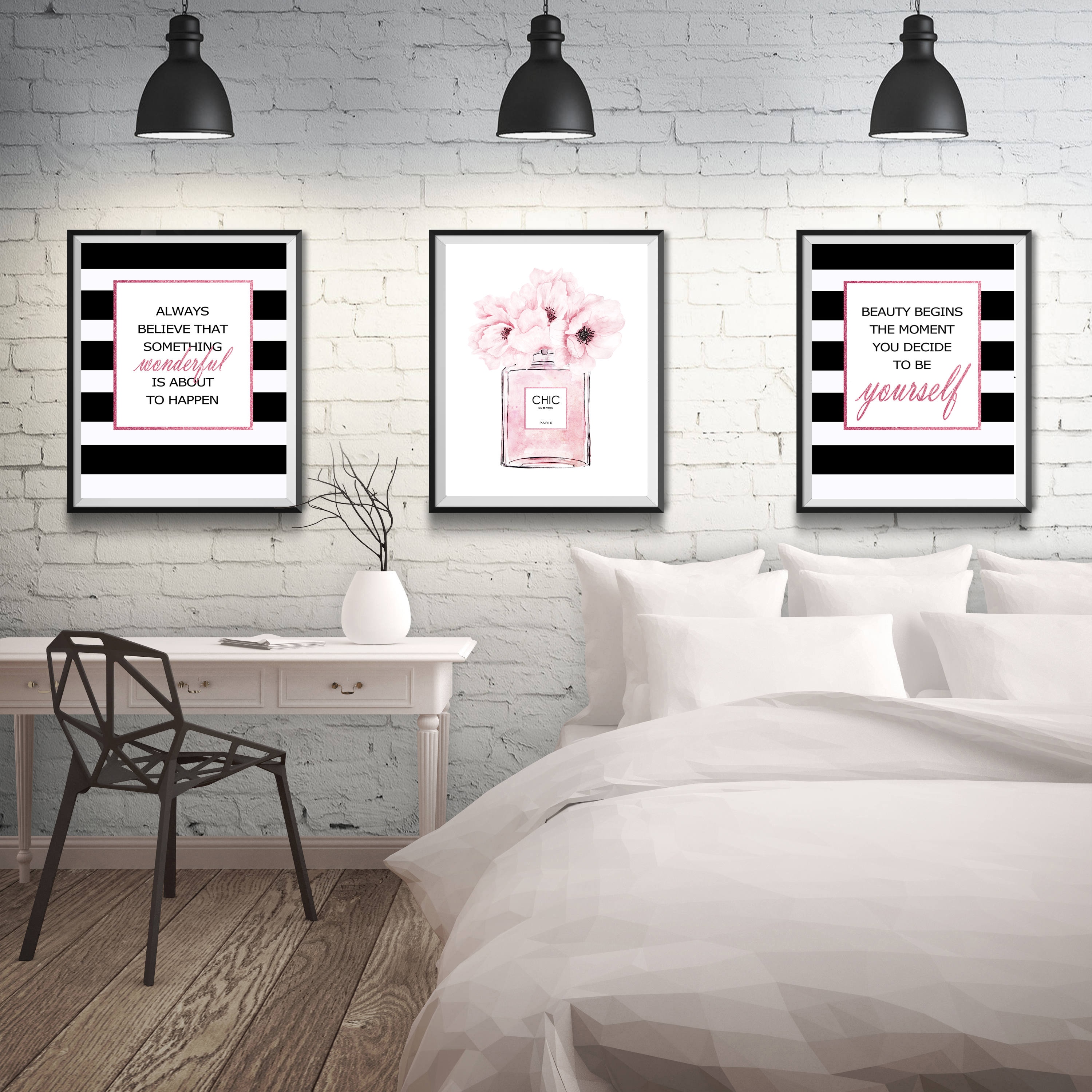 Fashion Prints Set of 3 Wall Art Chic Perfume Poster Pink | Etsy
