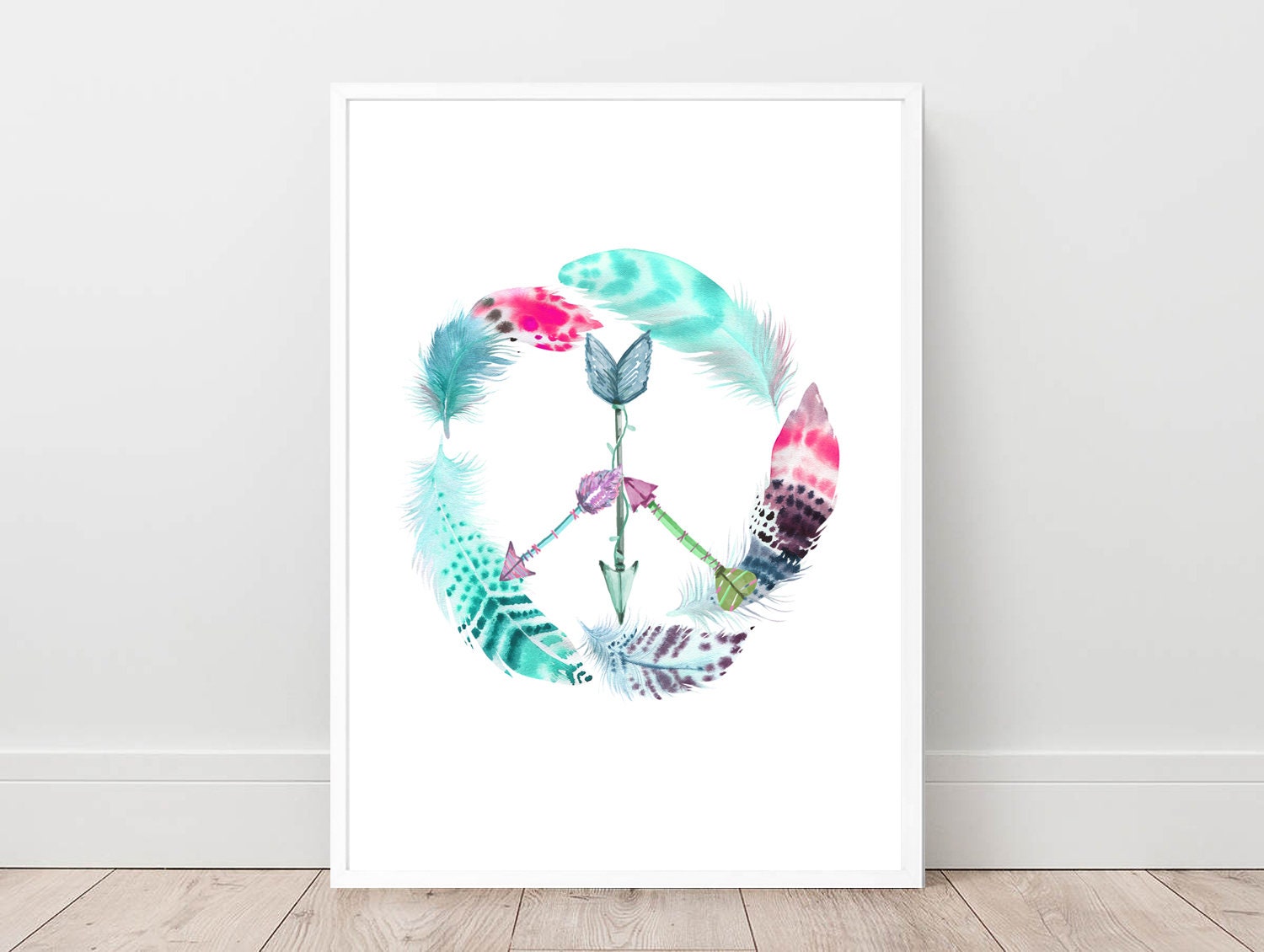 Peace Sign Print Feathers Peace Wall Art Bohemian Wall - Etsy