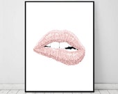 Pink Lips Print Light Pink Wall Art Fashion Poster Girly - Etsy