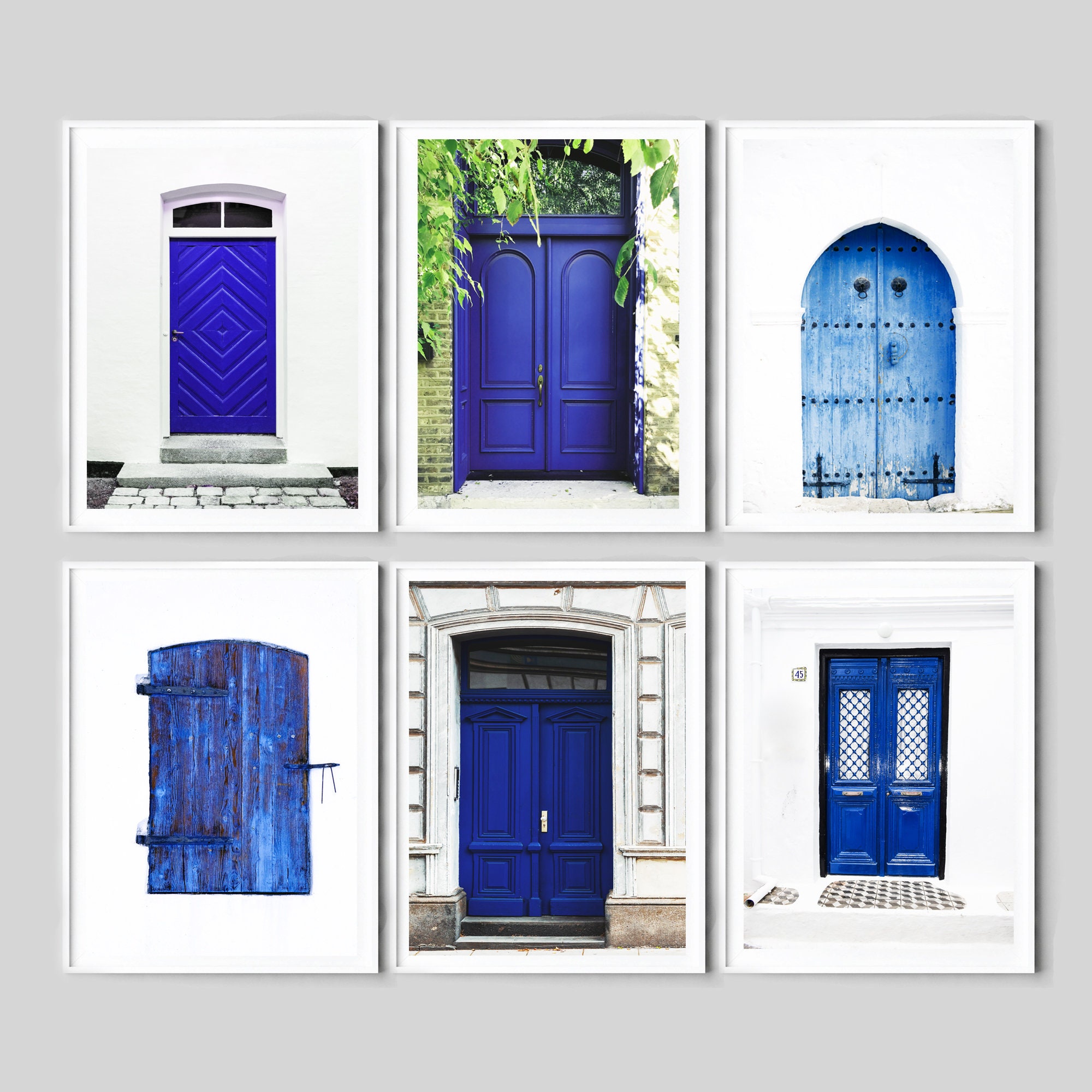 Blue Doors wall art Door print set of 6 prints blue window | Etsy