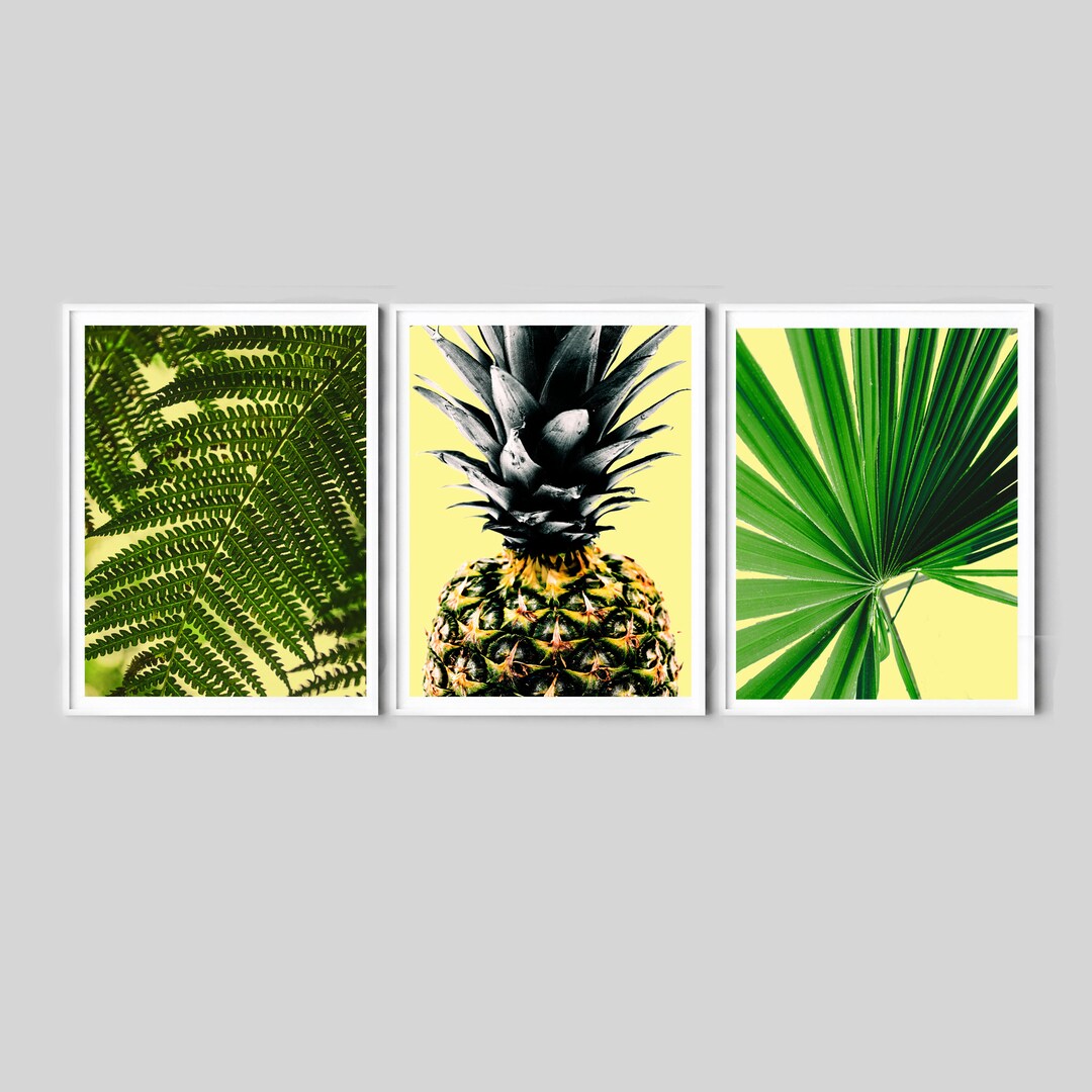 Pineapple Printable Art, Yellow Poster, Tropical Prints, Fern Poster ...