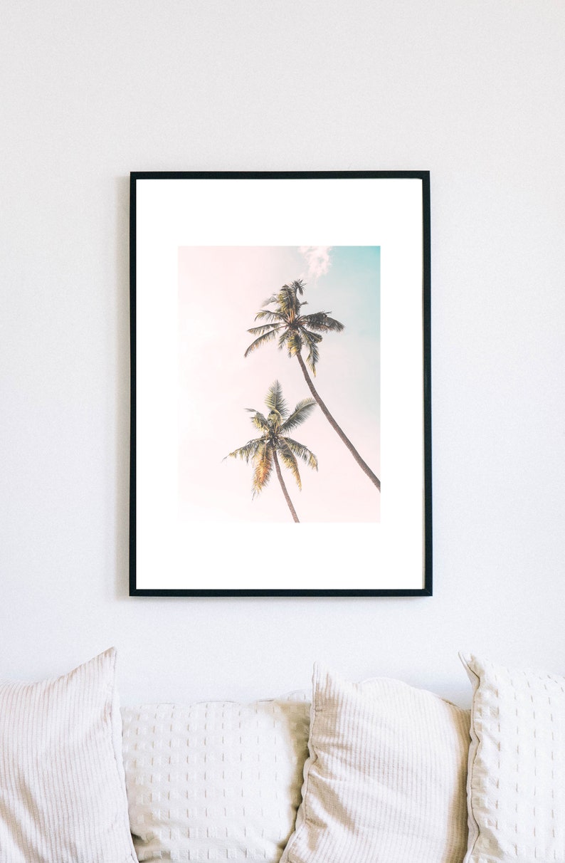 Palm Tree Print Tropical Wall Art Blush Pink Poster Hawaii Etsy