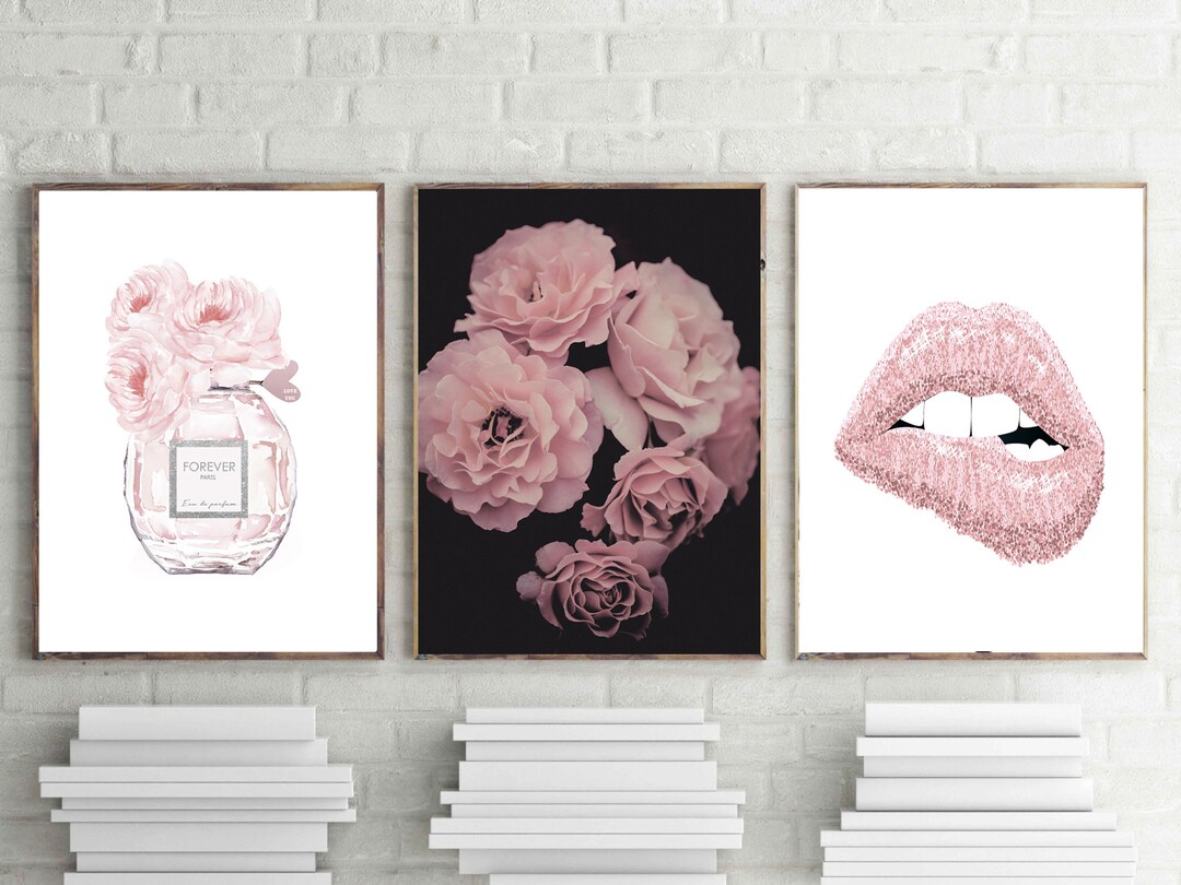 Perfume Prints, Pink Lips Poster, Peonies Print, Fashion Wall Art ...