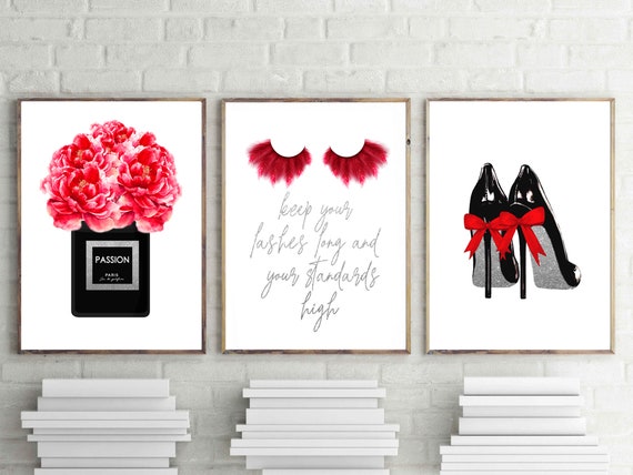 Red Perfume Print Peonies Perfume Art Fashion Paris Poster | Etsy