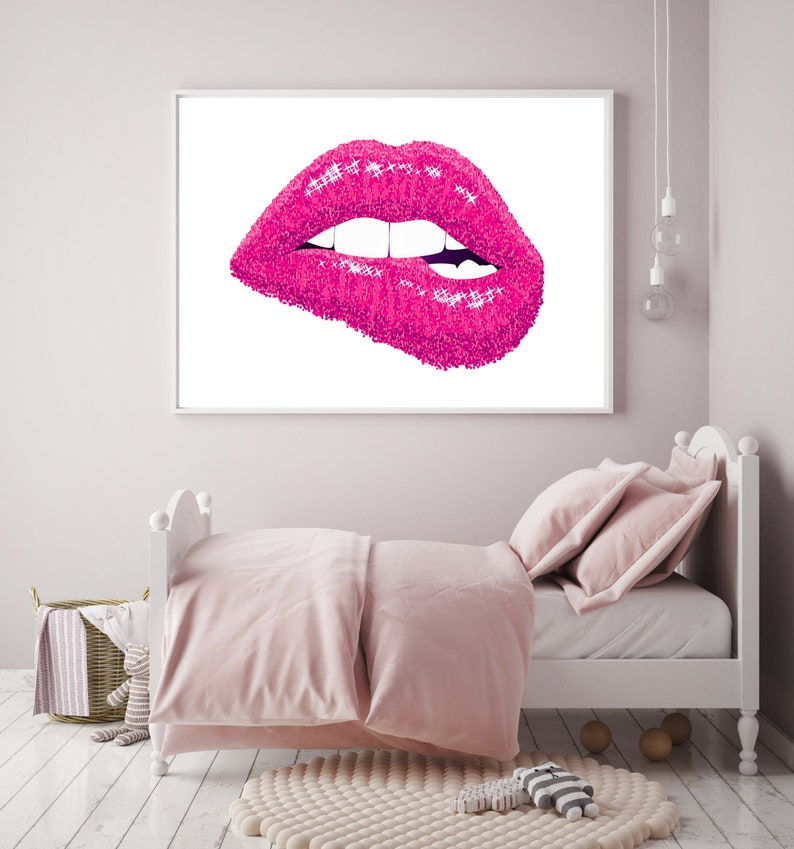 Pink Lips Print Fashion Wall Art Sparkle Lips Poster - Etsy