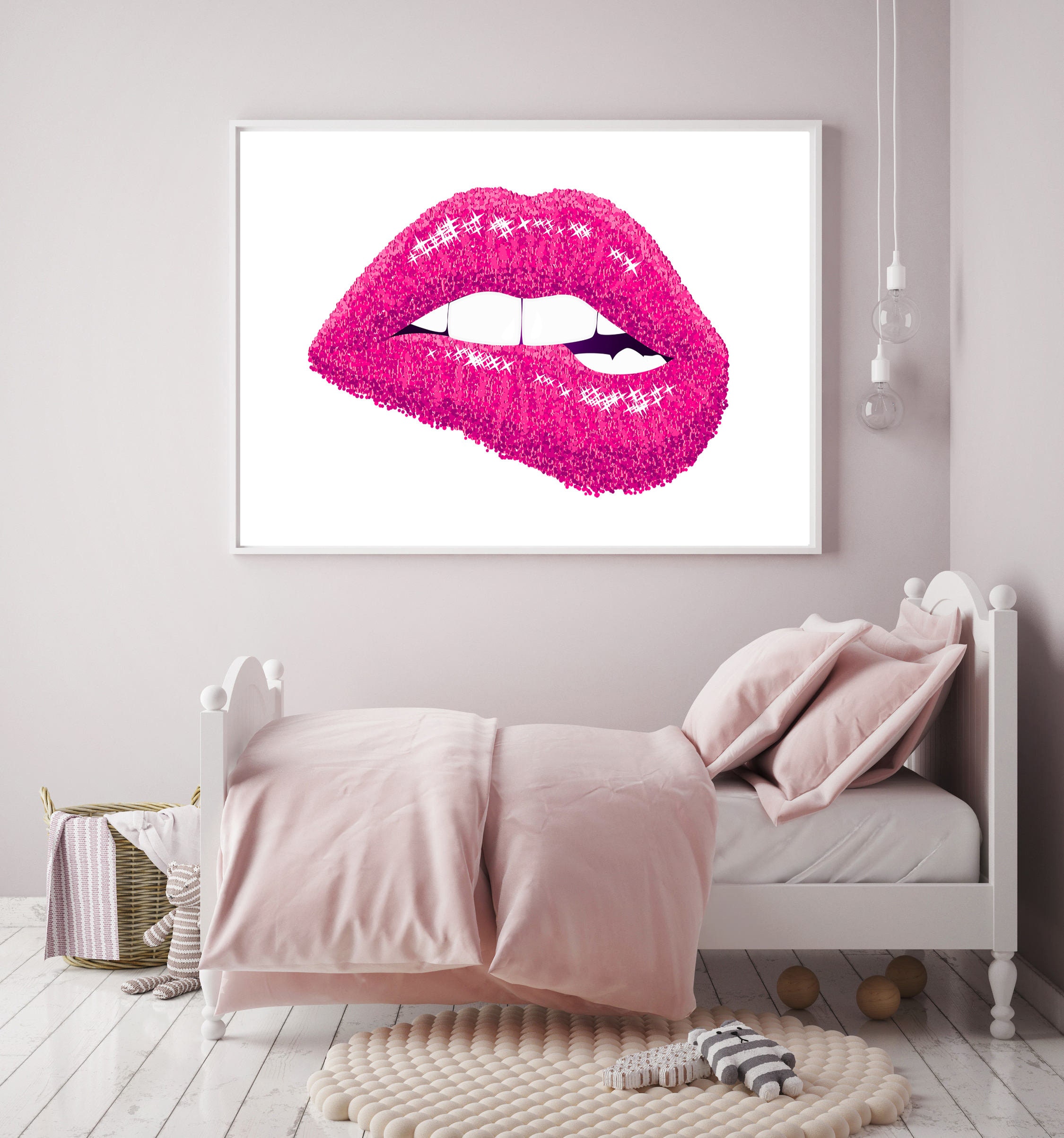 Pink Lips Print Fashion Wall Art Sparkle Lips Poster - Etsy