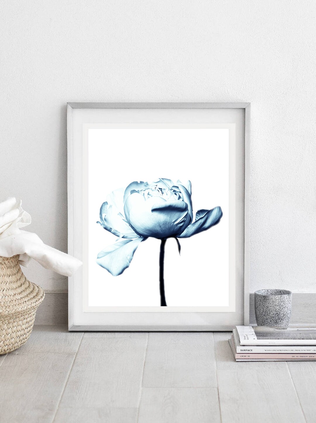 Blue Peony Print, Peony Wall Art, Flower Photography, Minimal Decor ...
