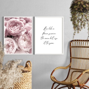 Peonies Print, Quote Wall Art, Pink Set Nature, Flower Poster, Boho ...
