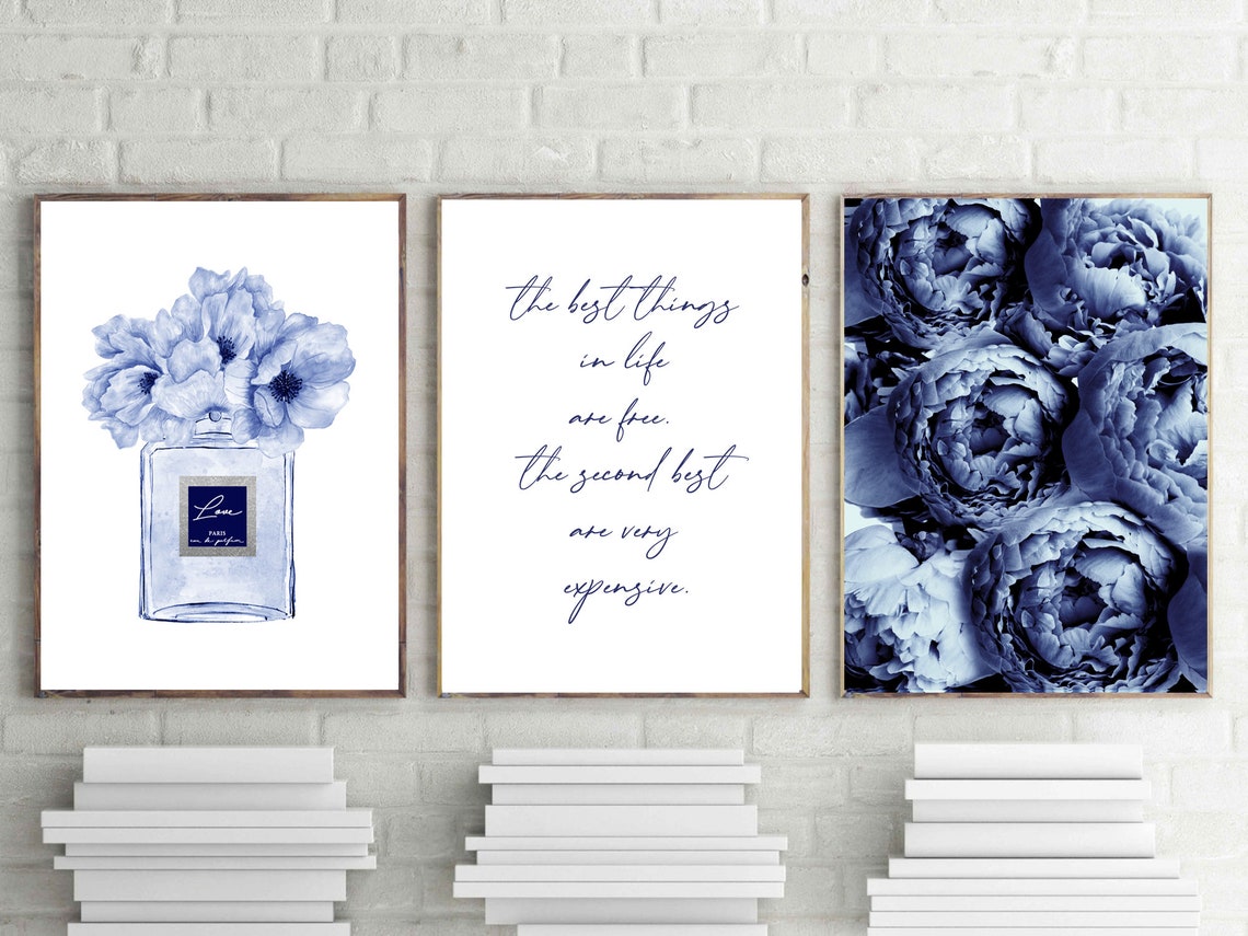 Fashion Prints Paris Perfume Poster Navy Blue Wall Art Set - Etsy