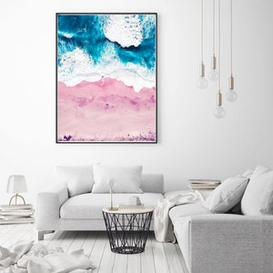 Pink Ocean Print, Beach Wall Art, Coastal Beach Decor, Large Sea Poster ...
