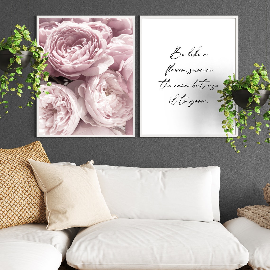 Peonies Print Quote Wall Art Pink Set Nature Flower Poster - Etsy