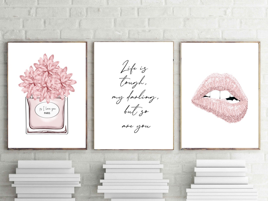 Blush Pink Wall Art, Perfume Print, Fashion Posters, Pink Lips Art ...
