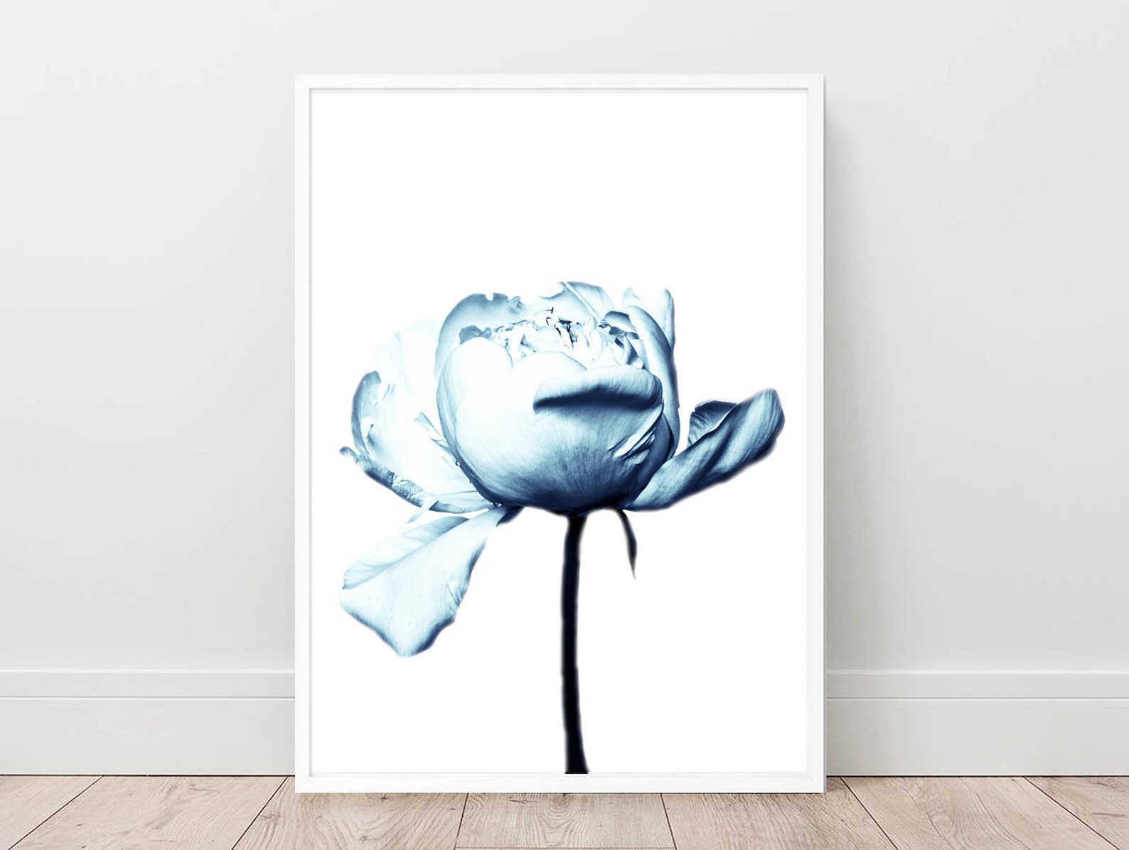 Blue peony print peony wall art flower photography minimal | Etsy