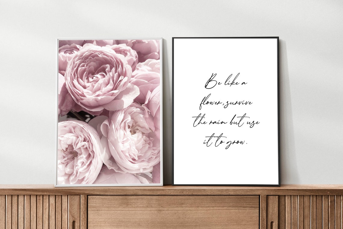 Peonies Print Quote Wall Art Pink Set Nature Flower Poster | Etsy