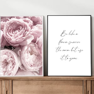 Peonies Print, Quote Wall Art, Pink Set Nature, Flower Poster, Boho ...