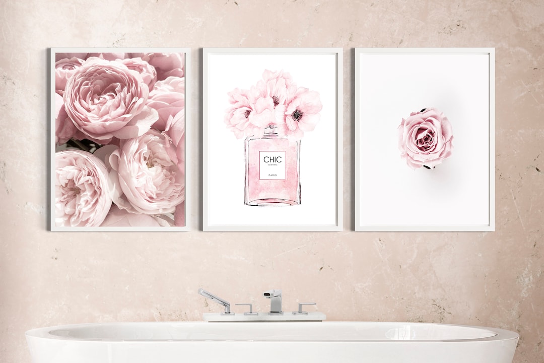 Perfume Pink Poster, Peonies Wall Art, Blush Pink Set, Pink Rose ...