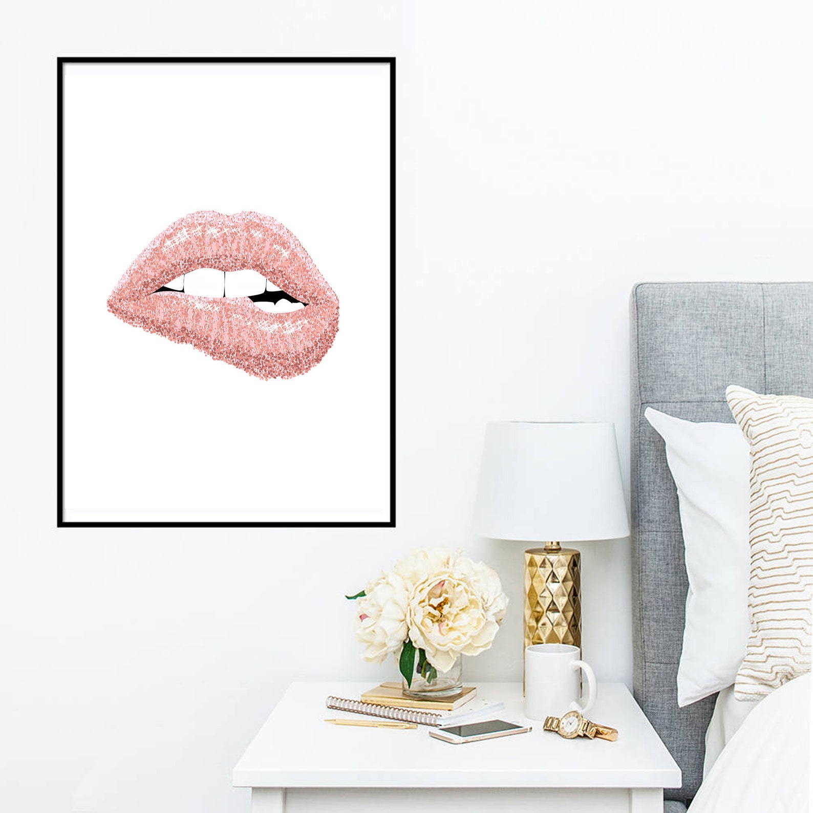 Lips Print Pink Lips Poster Light Pink Wall Art Blush Pink | Etsy