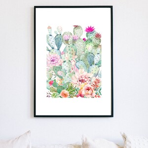 Watercolor Cactus Print, Cacti Wall Art, Flowers Printable Art ...