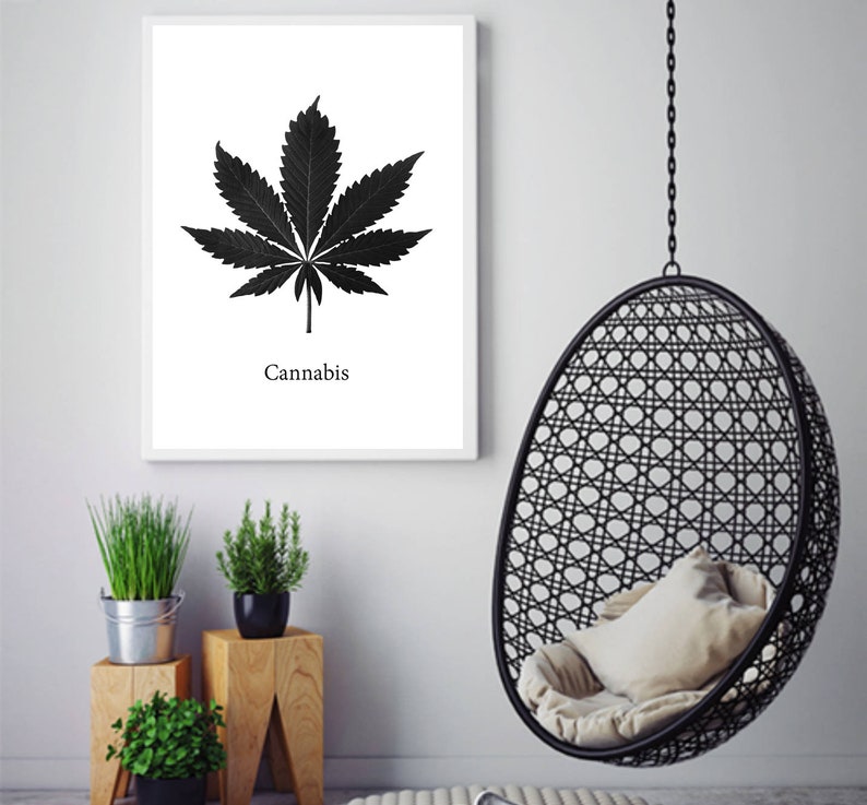 Cannabis art print marijuana leaf wall art weed poster | Etsy