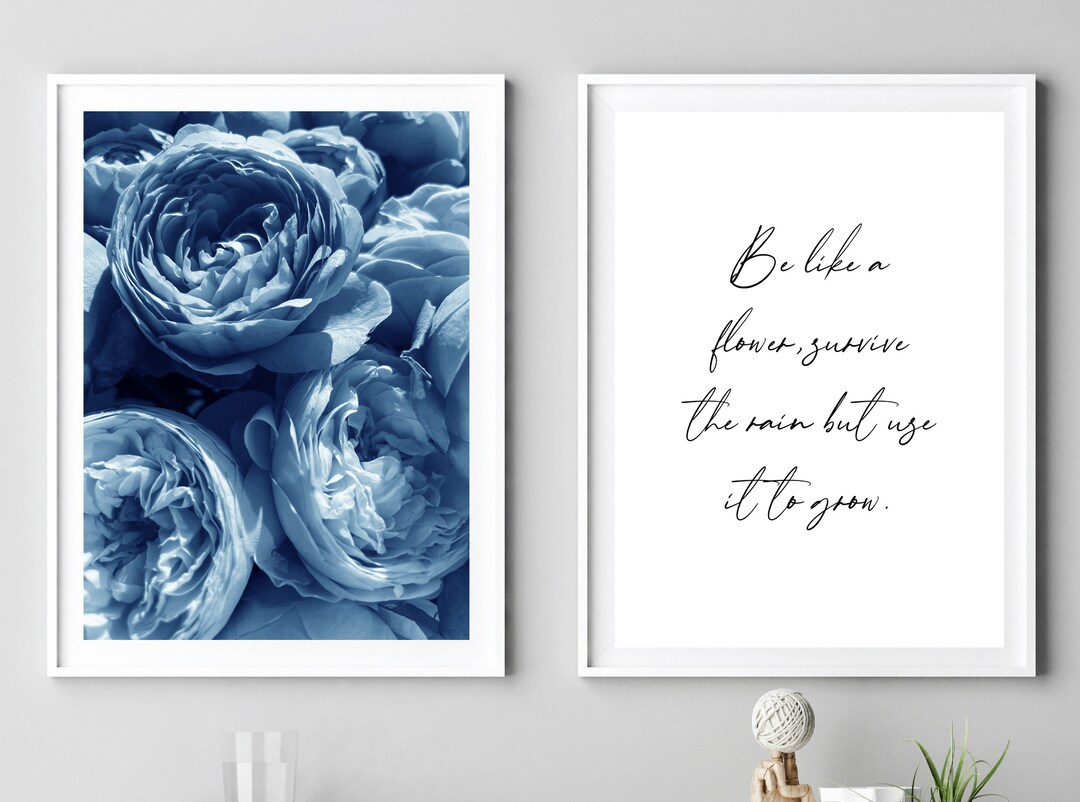 Peonies Print, Navy Blue Peonies, Quote Wall Art, Flower Poster, Boho ...