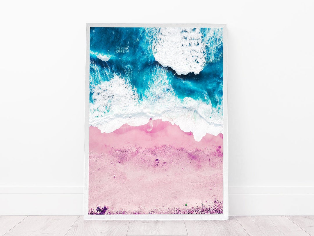 Pink Ocean Print, Beach Wall Art, Coastal Beach Decor, Large Sea Poster ...