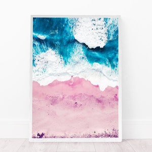 Pink Ocean Print, Beach Wall Art, Coastal Beach Decor, Large Sea Poster ...