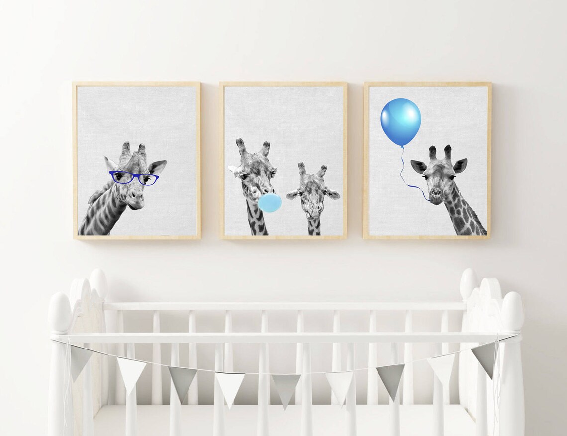 Set of 3 Giraffe Print Nursery Wall Art Kids Boy Prints | Etsy