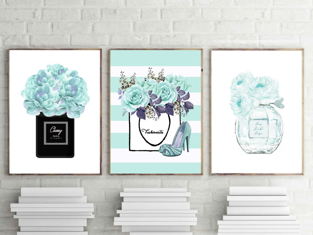 Fashion Bag Prints, Mint Posters, Perfumes Prints, Set of 3, Teal Heels ...